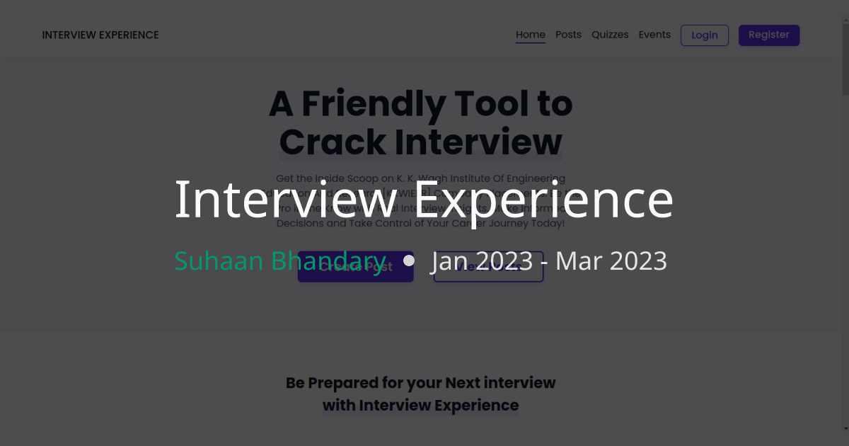 Interview Experience Project | Suhaan Bhandary Interview Experience Project | Suhaan Bhandary